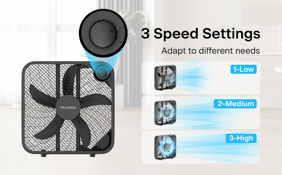 Pelonis 3-Speed Box Fan PFB50A2ABB-V - Pelonis