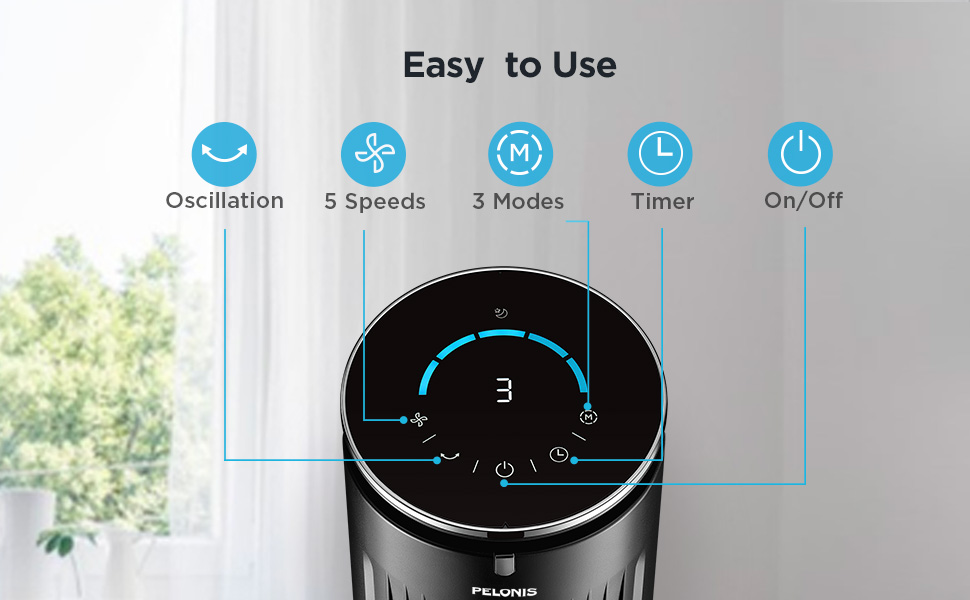 Pelonis 42" Oscillating Tower Fan PFT42A5BGB - Pelonis